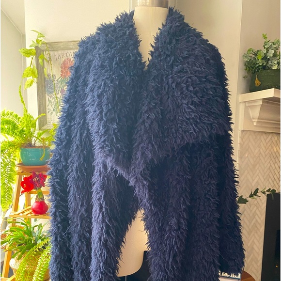 Zara | Jackets & Coats | Zara Womens Open Fur Teddy Bear Dark Blue Long ...